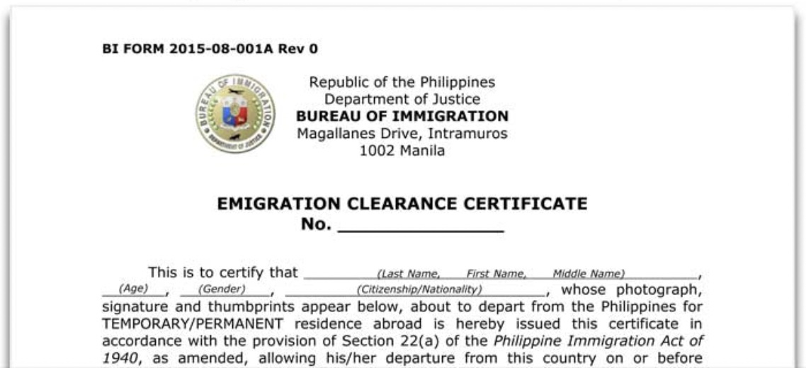 Philippines Emigration Clearance Certificate (ECC) – how to get your ...